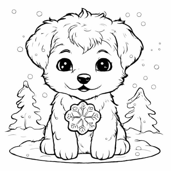 Descarga Perrito lindo en paisaje nevado Páginas para colorear En Línea ...