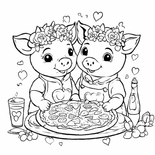 Download Two Cute Cartoon Pigs Enjoying Pizza Coloring pages Online ...