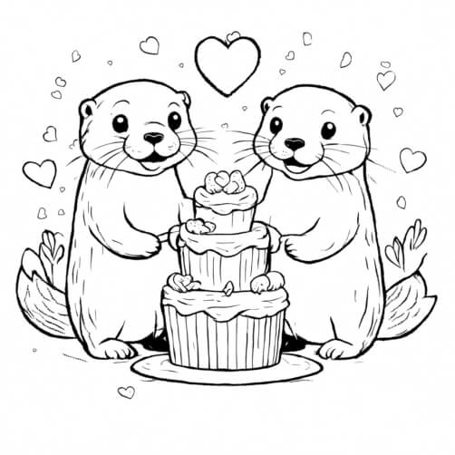 Download Cute Otter Coloring Page with Flowers and Grasses Coloring ...