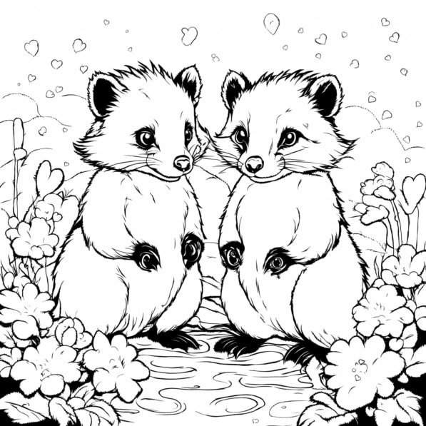 Download Two Cute Cartoon Animals in a Floral Setting Coloring pages ...