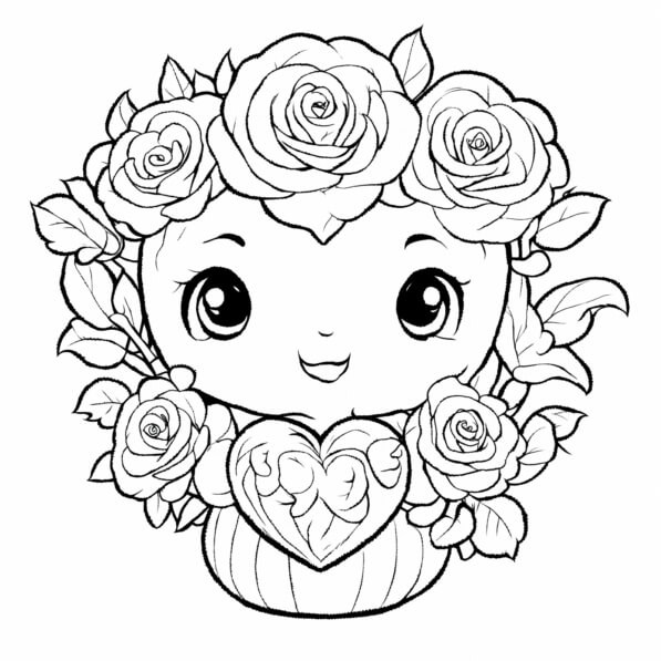 Download Cute Floral Character with Roses Coloring pages Online ...