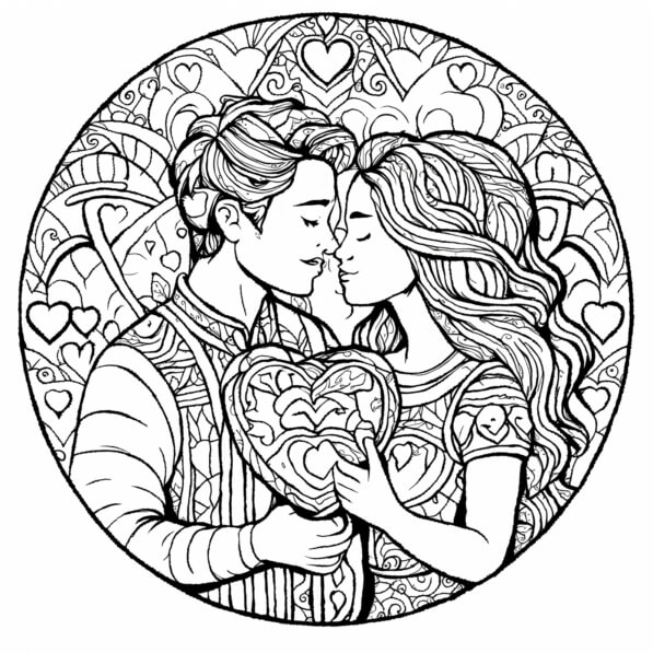 Download Romantic Couple Holding Heart Coloring pages Online - Creative ...