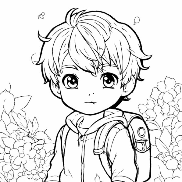 Download Young Boy Surrounded by Flowers Coloring pages Online ...