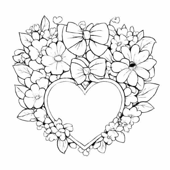 Télécharger Design de contour de cœur floral Pages de coloriage En ...