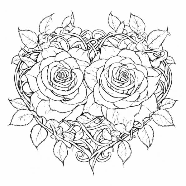 Download Intricate Heart-Shaped Rose Illustration Coloring pages Online ...