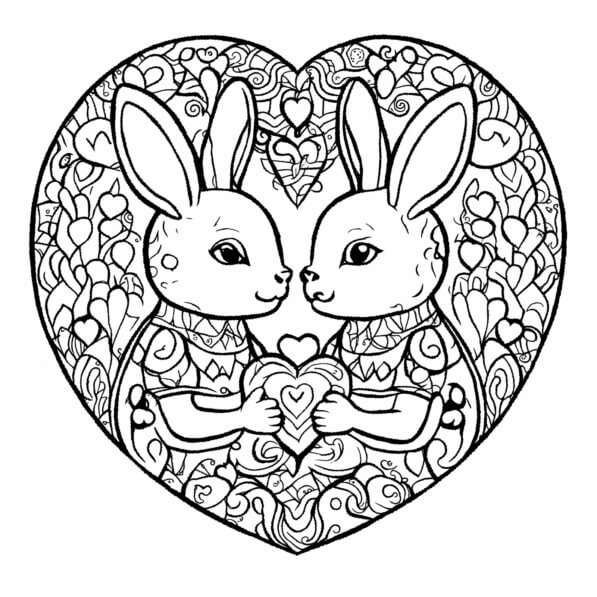 Download Heart-Shaped Rabbits Coloring Page Coloring pages Online ...