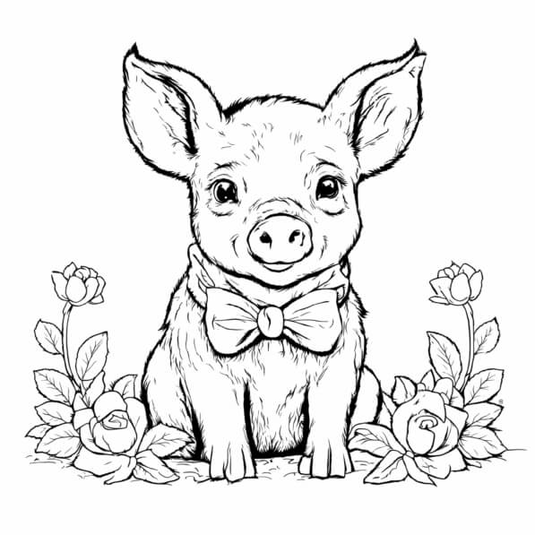 Descarga Cerdito lindo rodeado de flores Páginas para colorear En Línea ...