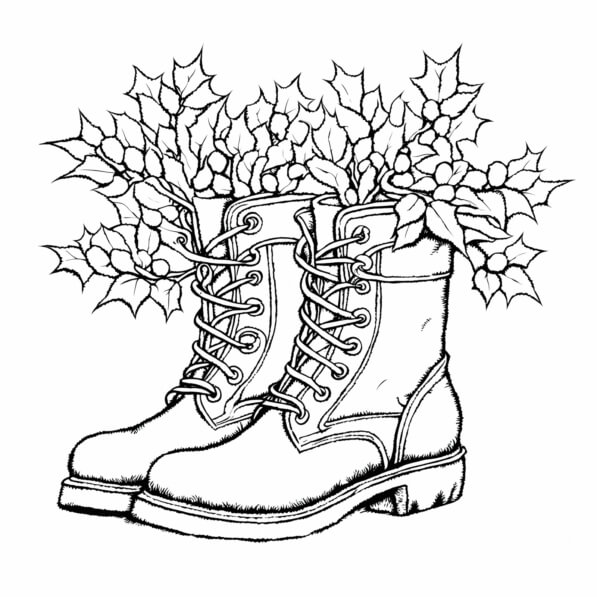 Download Vintage Boots Filled with Holly for Holiday Season Coloring ...