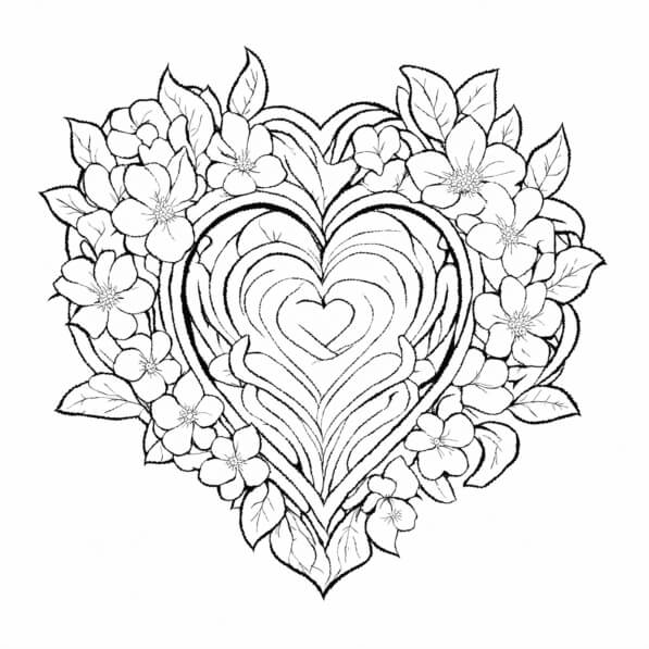 Télécharger Design de cœur complexe avec des fleurs Pages de coloriage ...