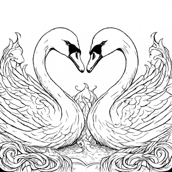 Download Intricate Line Art of Two Swans Coloring pages Online ...