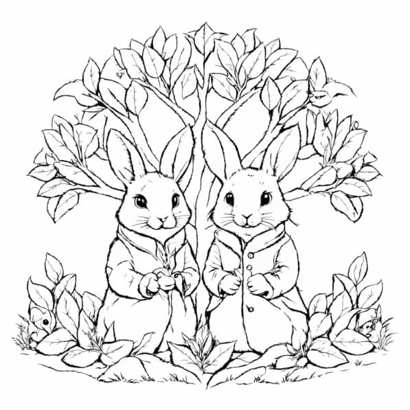 Download Whimsical Rabbits in a Natural Setting Coloring pages Online ...