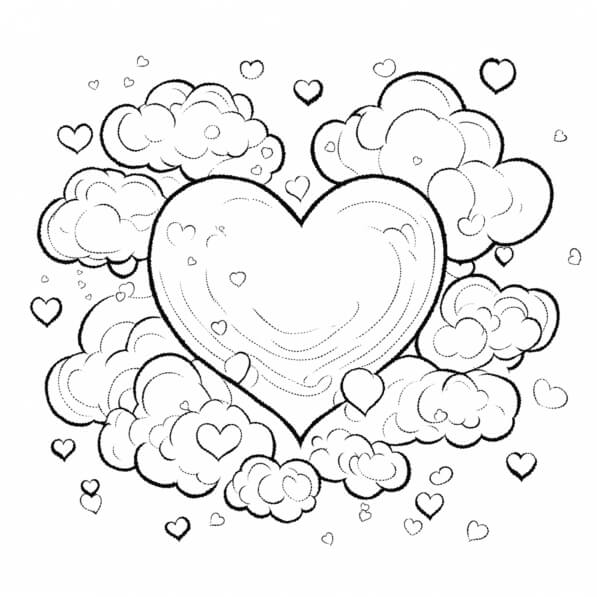 Download Heart and Clouds Coloring Page Coloring pages Online ...