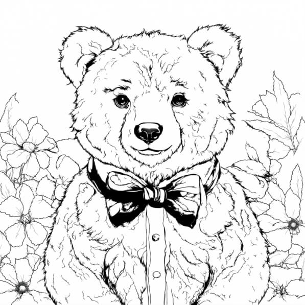 Download Charming Bear Illustration with Flowers Coloring pages Online ...