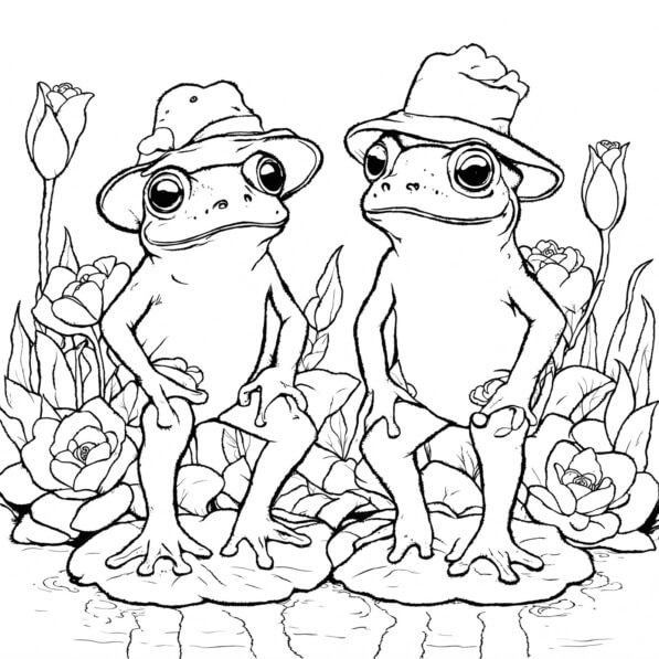 Download Two Frogs on Lily Pads Coloring pages Online - Creative Fabrica