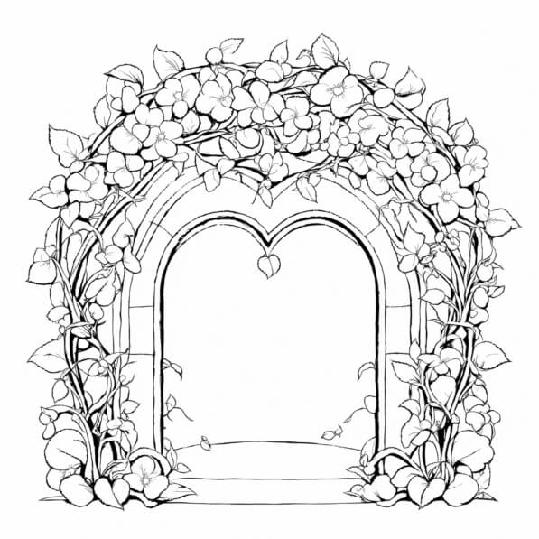 Download Floral Archway with Heart Shape Coloring pages Online ...