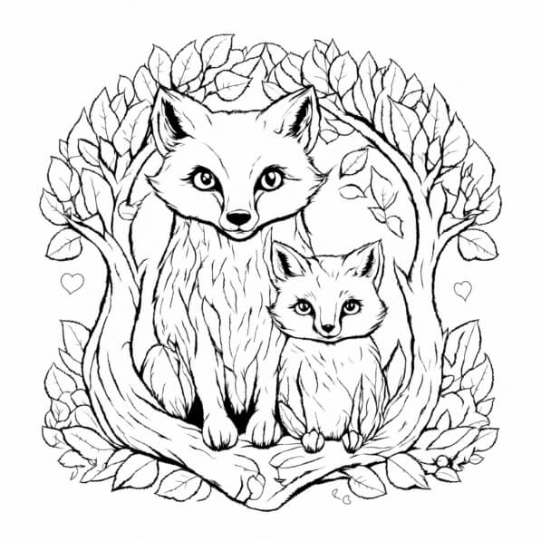 Download Two Foxes on a Tree Branch Coloring pages Online - Creative ...