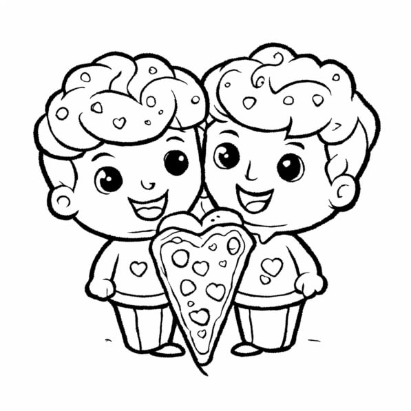 Download Two Children Holding Heart-Shaped Pizza Slice Coloring pages ...