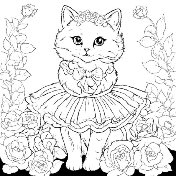 Télécharger Chat adorable dans une robe entouré de roses Pages de ...