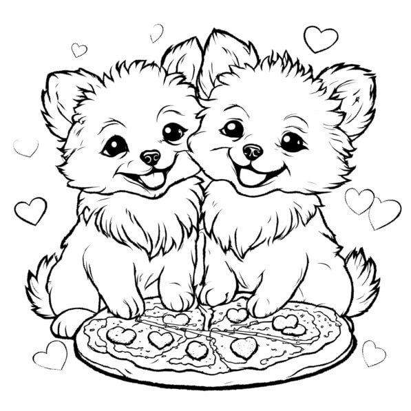 Descarga Dos cachorritos lindos en una pizza con corazones. Páginas ...
