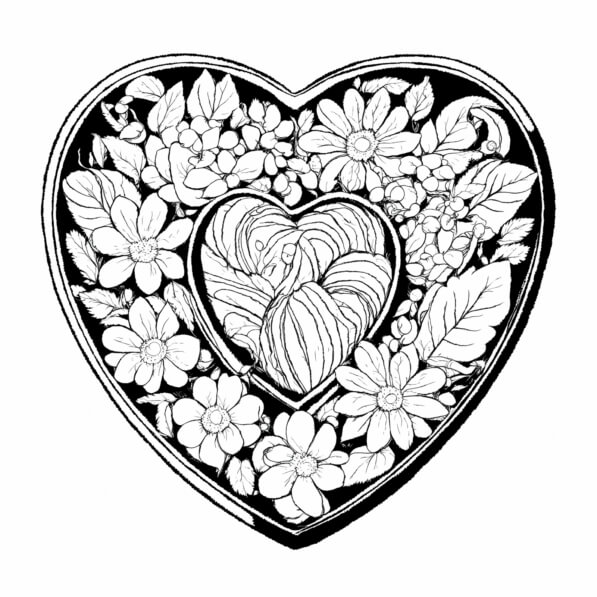 Download Floral Heart Design Coloring pages Online - Creative Fabrica