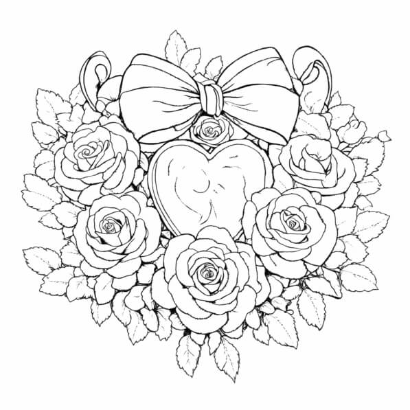 Download Heart and Roses Coloring Page Coloring pages Online - Creative ...