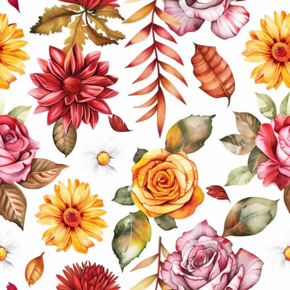 Download Vibrant Floral Pattern with Various Flowers and Leaves ...