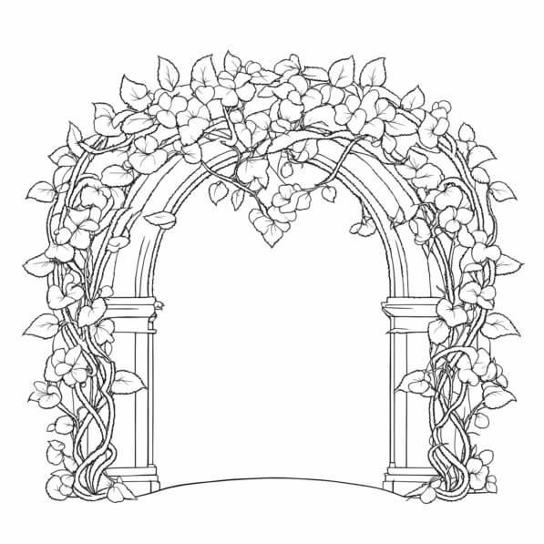 Download Ornate Archway with Vines and Flowers Coloring pages Online ...