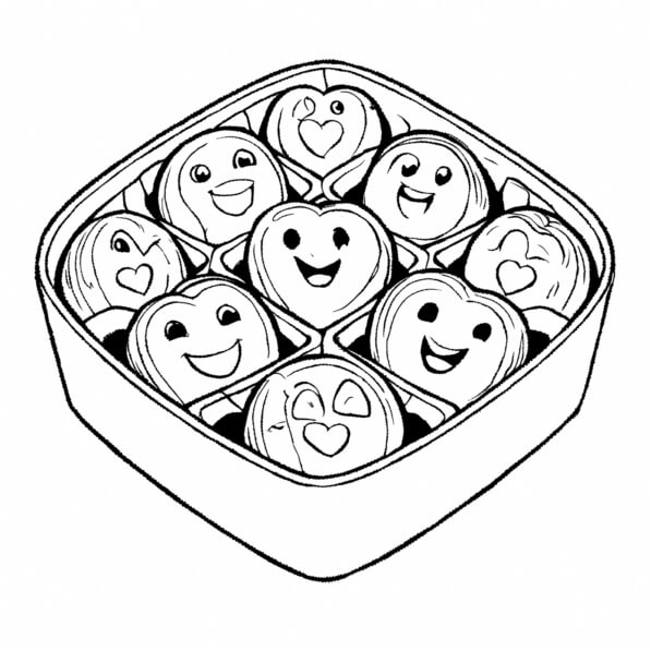 Download Cheerful Heart-Shaped Candies in a Box Coloring pages Online ...