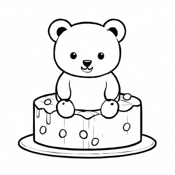 Download Teddy Bear on a Cake Coloring pages Online - Creative Fabrica