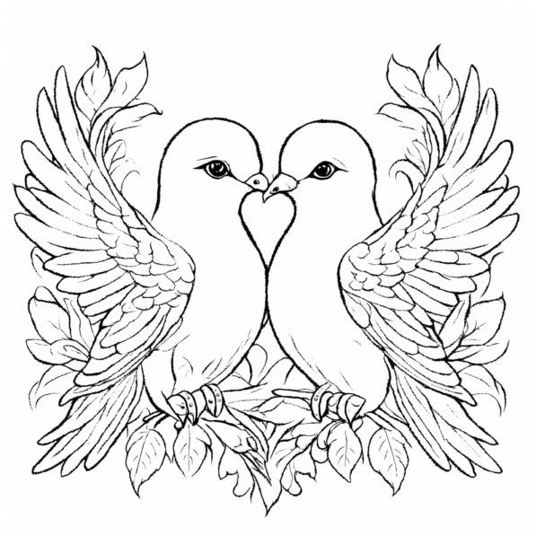Download Pair of Doves in Love Coloring pages Online - Creative Fabrica