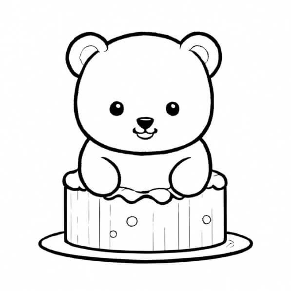 Download Cute Bear on Cake Coloring pages Online - Creative Fabrica