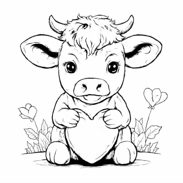 Descarga Tierno dibujo animado de un ternero sosteniendo un corazón ...