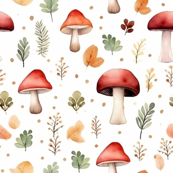 Download Pattern of Red Mushrooms and Leaves Patterns Online - Creative ...