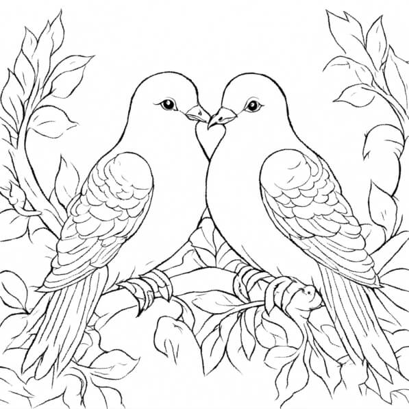 Descarga Ilustración de Dos Aves en una Rama Páginas para colorear En ...
