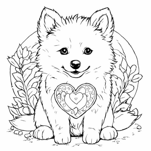 Télécharger Chien adorable avec un design de cœur Pages de coloriage En ...