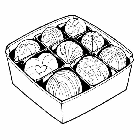 Download Assorted Chocolates in Box Coloring pages Online - Creative ...