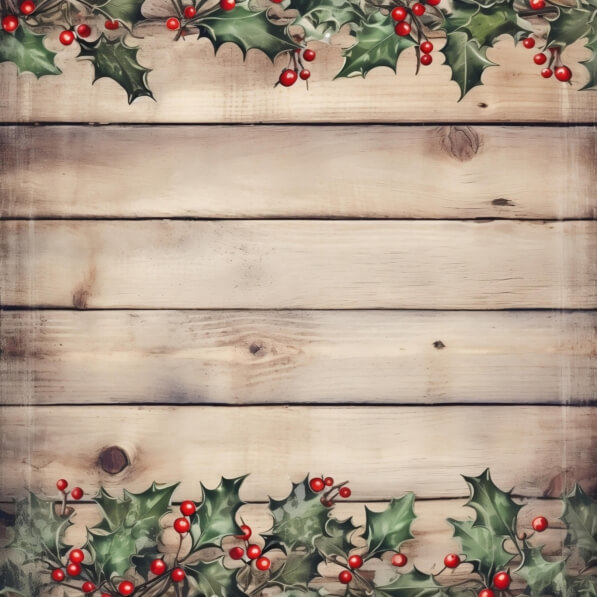 Download Festive Holly Border on Wooden Background Backgrounds Online ...