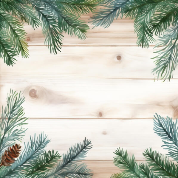 Download Festive Evergreen Frame on Wooden Background Backgrounds ...