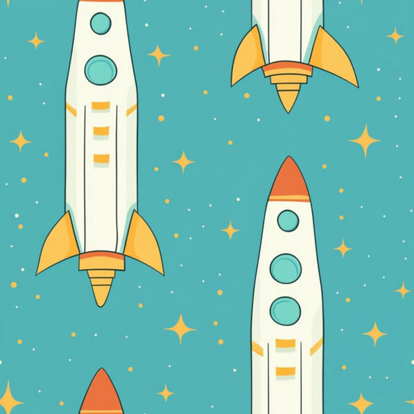 Download Whimsical Rocket Pattern on Turquoise Background Patterns Online - Creative Fabrica