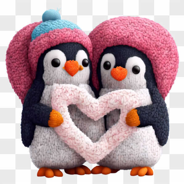 Baixe Pinguins fofos segurando um coração de lã Cartoons - Creative Fabrica