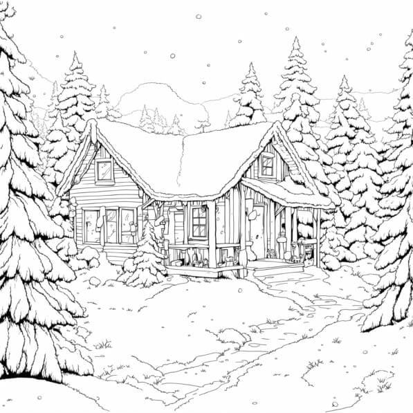 Download Cozy Cabin in a Winter Wonderland Coloring pages Online ...