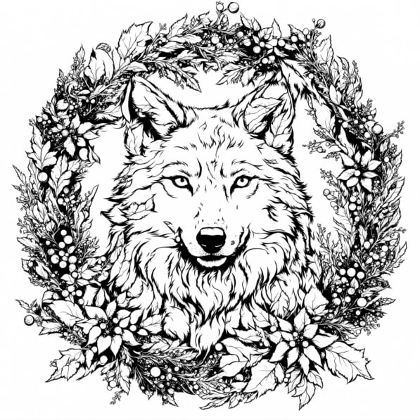 Download Wolf surrounded by floral wreath Coloring pages Online ...