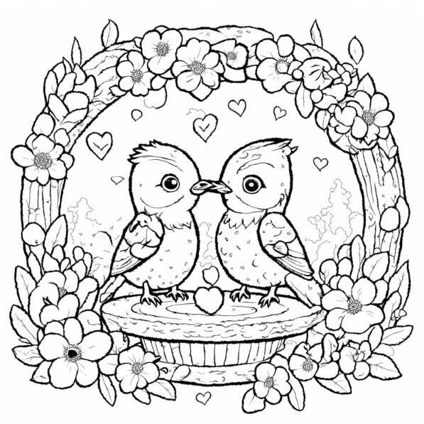Download Two Birds in Love with Floral Surroundings Coloring pages ...