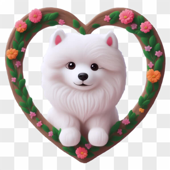 Download Cute Samoyed Dog in Heart Frame Cartoons Online - Creative Fabrica