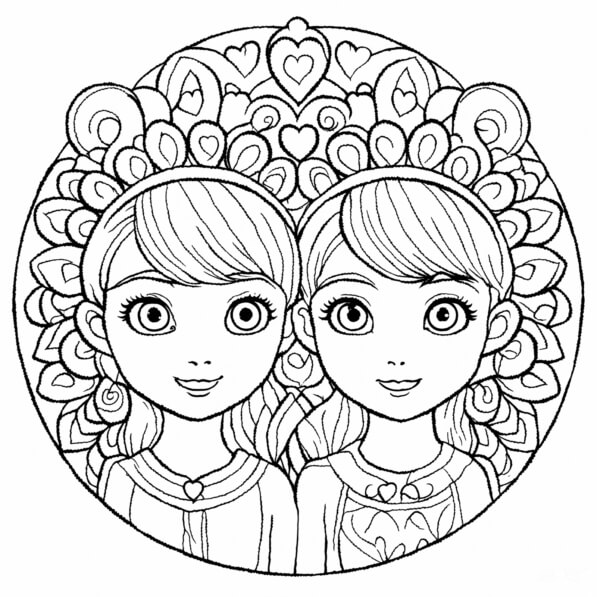 Download Whimsical Coloring Page of Two Girls Coloring pages Online ...