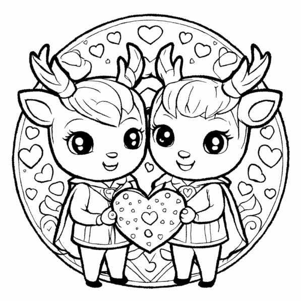 Télécharger Jolis personnages de cerfs en dessin animé tenant un cœur ...