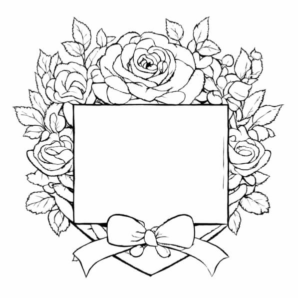 Download Floral Frame with Roses and Ribbon Coloring pages Online ...