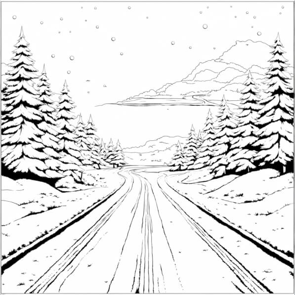 Descarga Carretera serpenteante a través de un paisaje invernal nevado ...