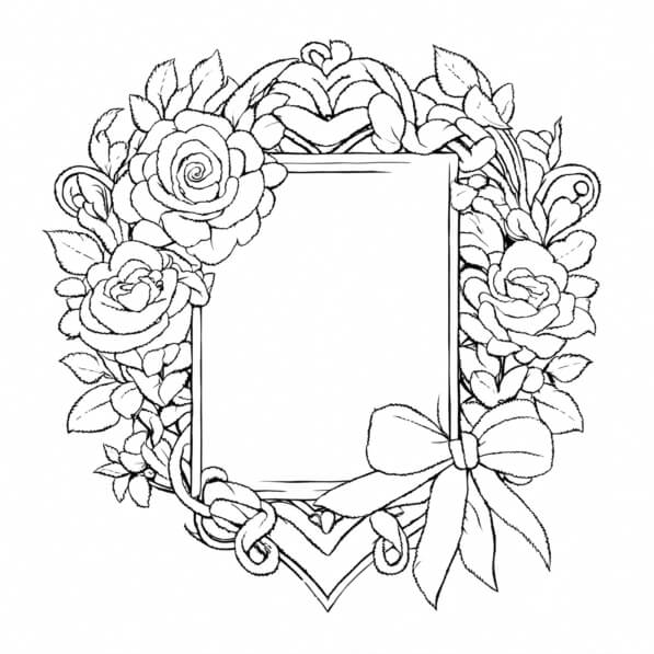 Download Floral Frame with Roses and Bow Coloring pages Online ...