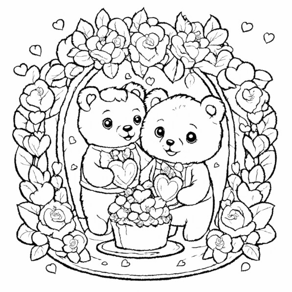 Download Cute Cartoon Bears Celebrating Love Coloring pages Online ...